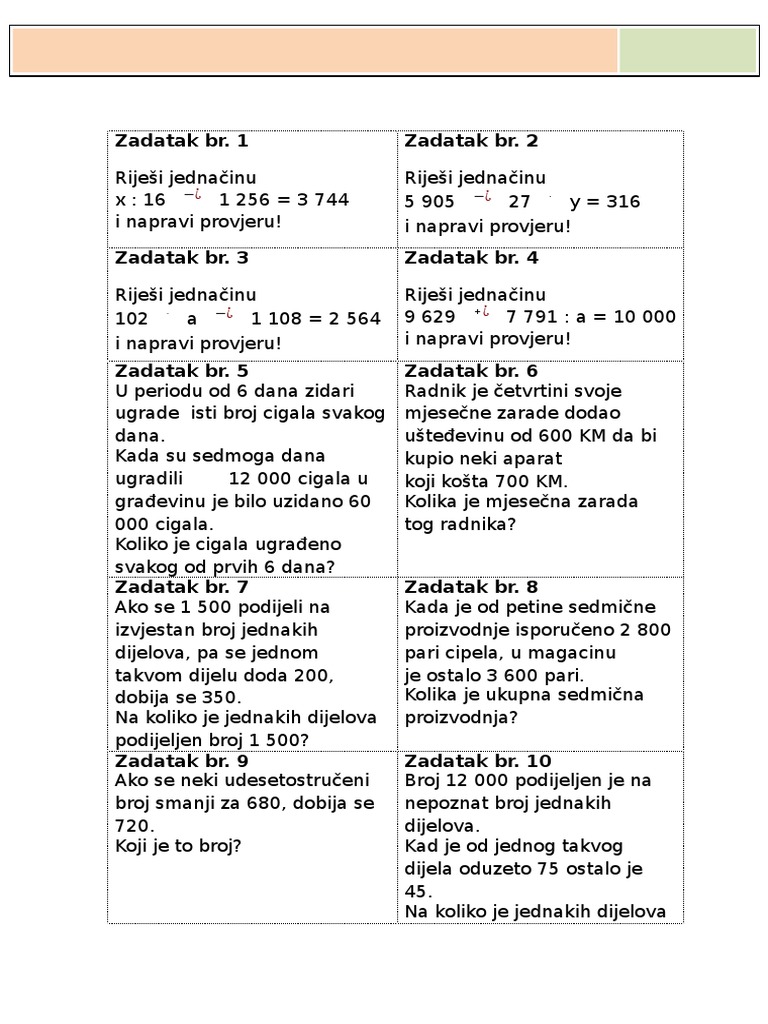 Jednacine Sa Mnozenjem I Dijeljenjem RL 1 | PDF Jednacine Sa Mnozenjem I Dijeljenjem RL 1 | PDF