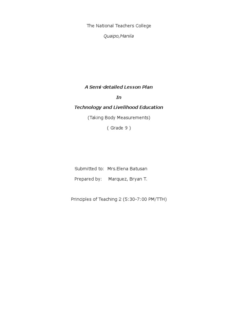 Lesson Plan: Taking Body Measurements | PDF | Lesson Plan | Softlines ...
