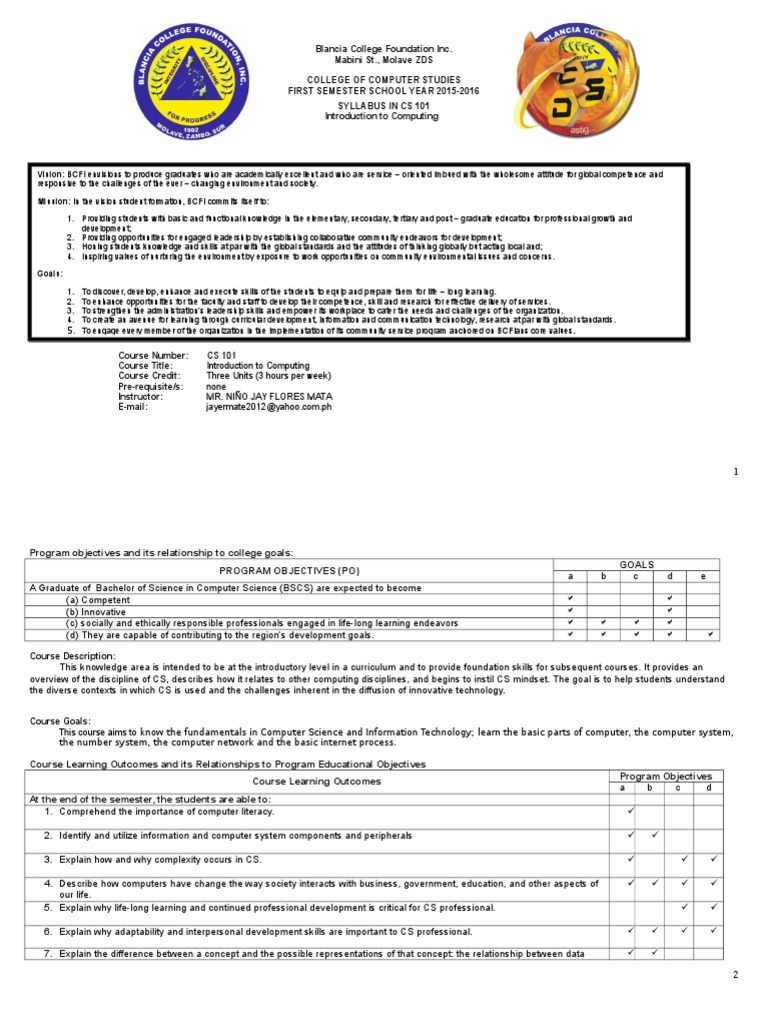 IT 101 Syllabus-Obe | PDF | Computer Network | Computer Science IT 101 Syllabus-Obe | PDF | Computer Network | Computer Science
