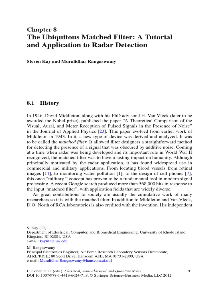 The Ubiquitous Matched Filter A Tutorial and Application To Radar ...