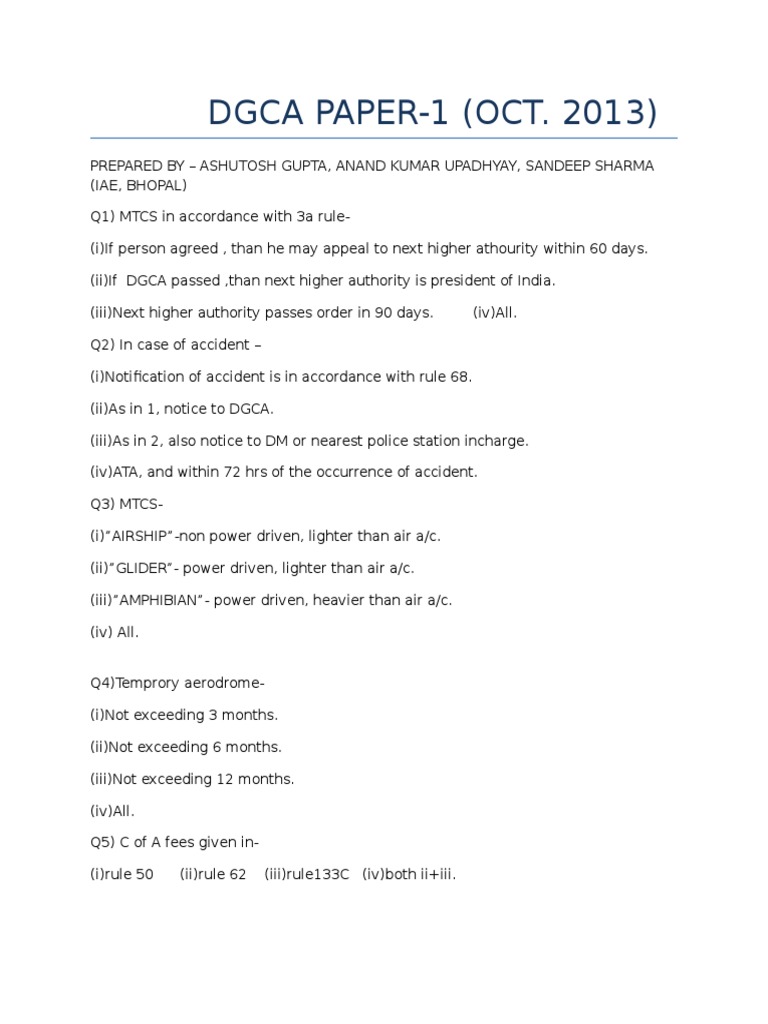 DGCA PAPER 1 by Anand Kumar Upadhyay | PDF | Aviation | Aeronautics