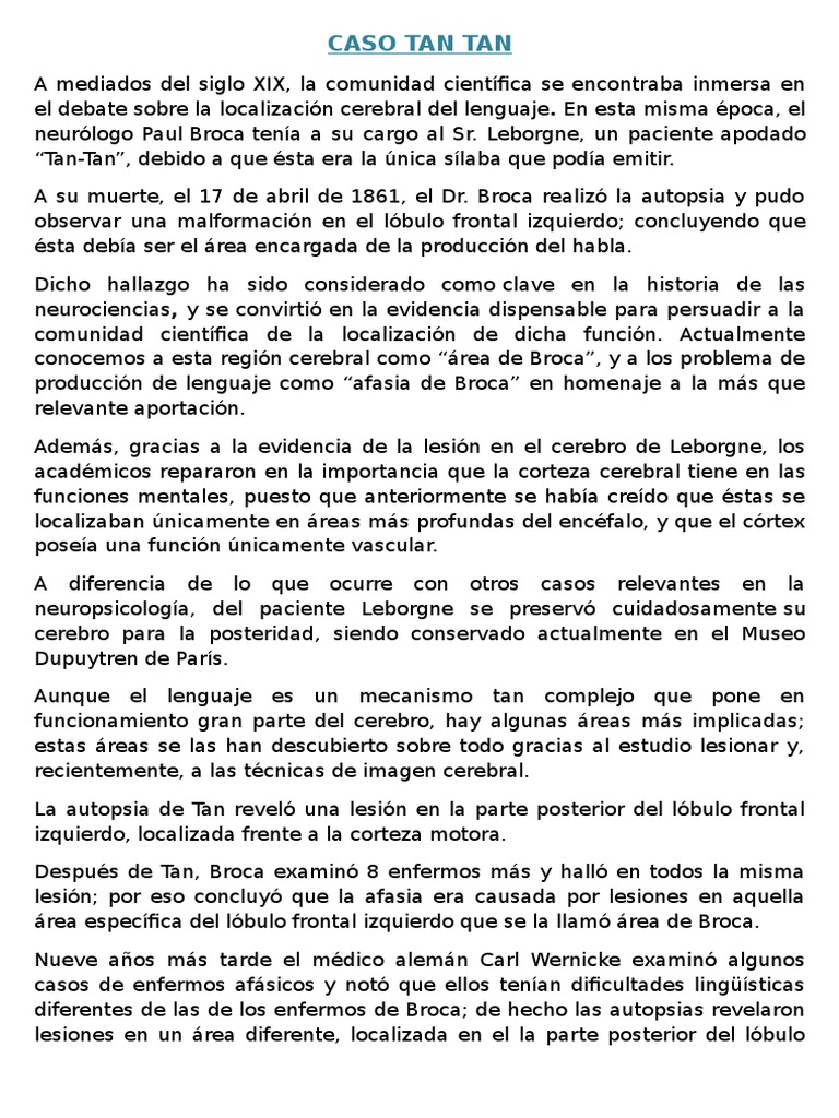 El caso del paciente Tan-Tan | PDF | Afasia | Lóbulo frontal