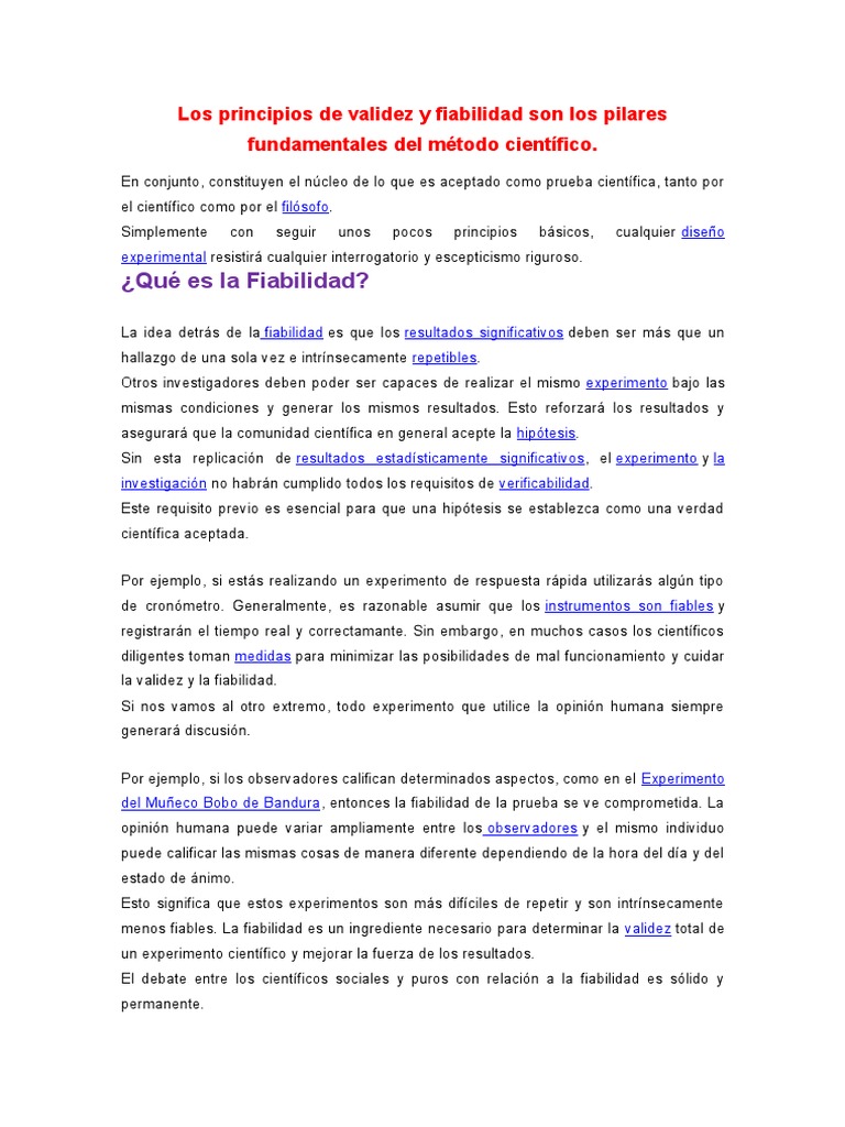 Validez y Fiabilidad Del Método Científico | PDF | Método científico ...