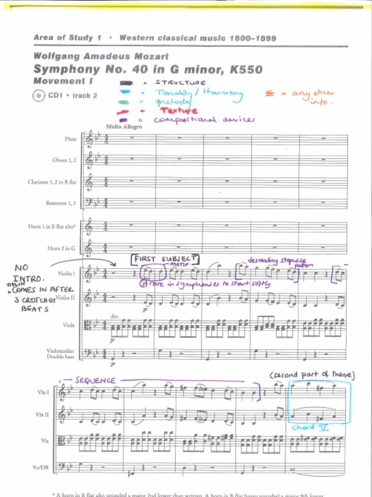 Mozart Annotated Score Symphony No.40 | PDF