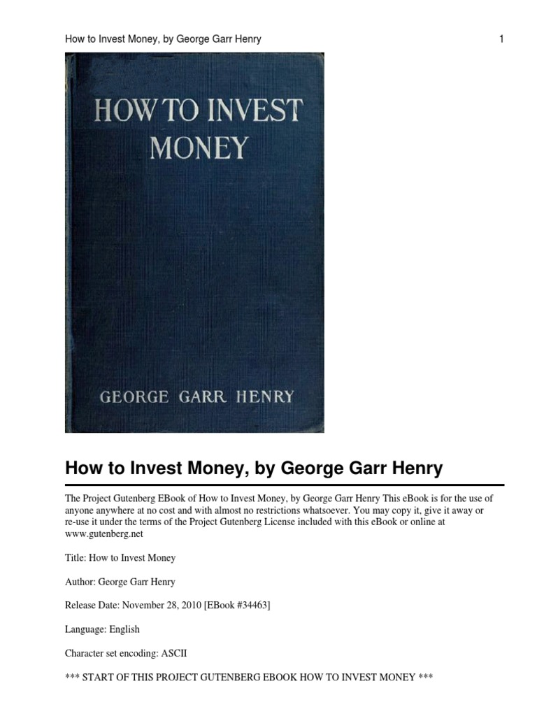 How To Invest Money By George Garr Henry 1 Pdf Bonds Finance