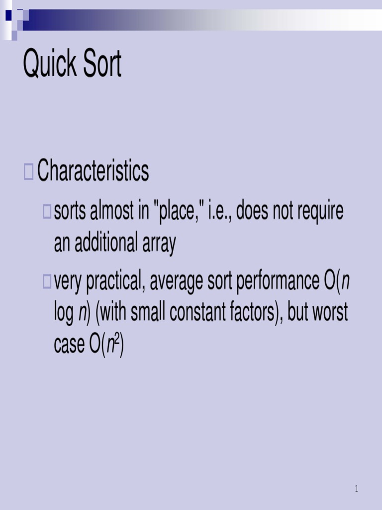 Quick Sort: Characteristics | PDF | Algorithms | Mathematical Concepts
