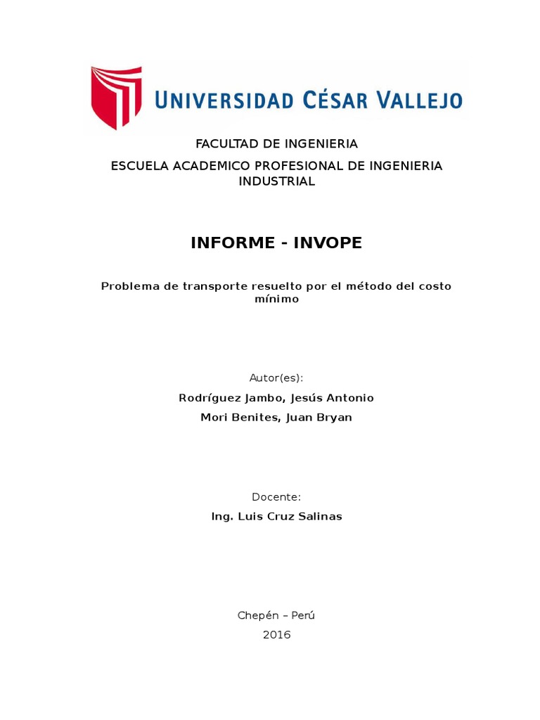 Invope Informe Final | PDF | Programación lineal | Transporte
