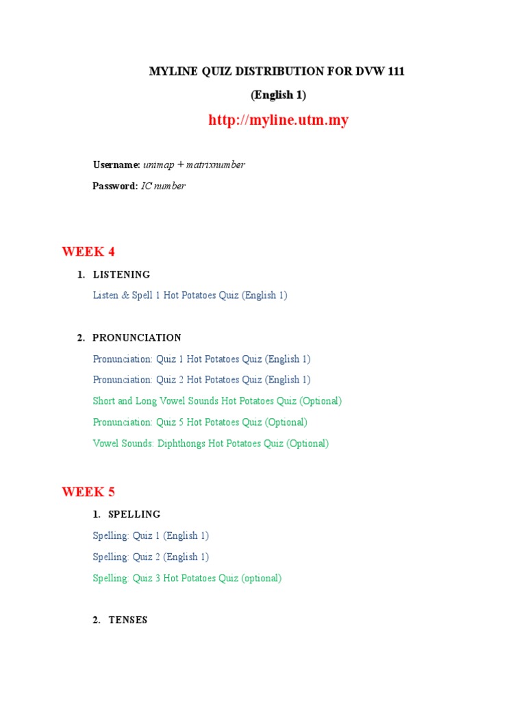 Myline Quiz Distribution For English 1 | PDF | English Language | Preposition And Postposition