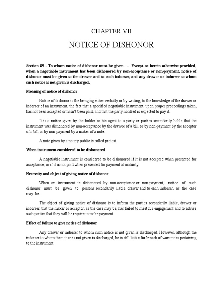 Law Notice of Dishonor | Promissory Note | Negotiable Instrument