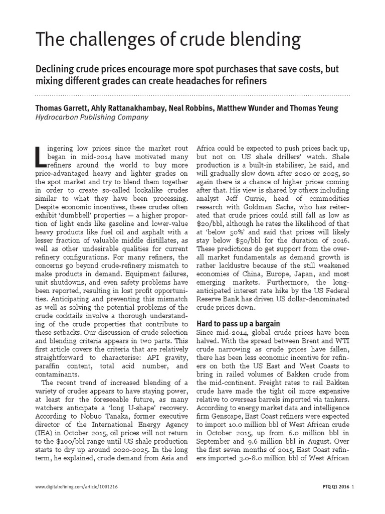 The Challenge of Crude Blending | PDF | Oil Refinery | Petroleum
