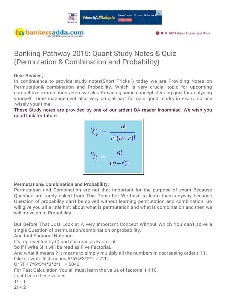 Understanding Permutations, Combinations and Probability: A Concise ...