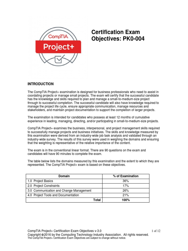 Comptia Project (Pk0 004) Objectives | PDF | Comp Tia | Scrum (Software ...