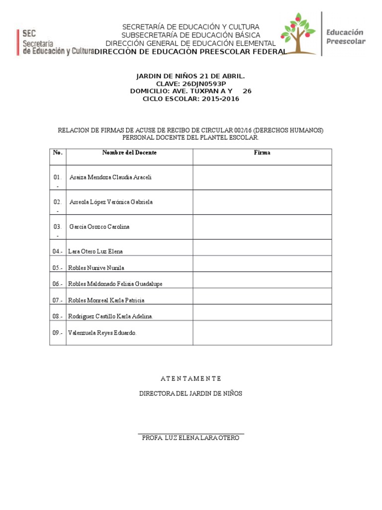 Formato Para Firmas de Enterado