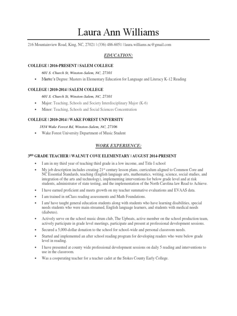 Williams Resume | PDF | Curriculum | Teaching