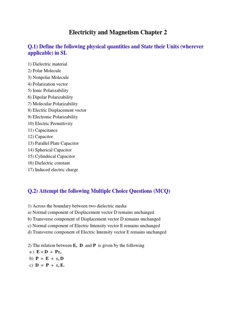 Electricity and Magnetism Chapter 2 | PDF