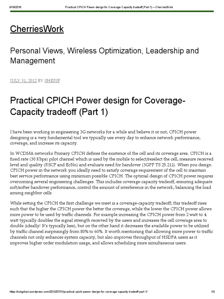 Practical CPICH Power Design For Coverage-Capacity Tradeoff (Part 1 ...