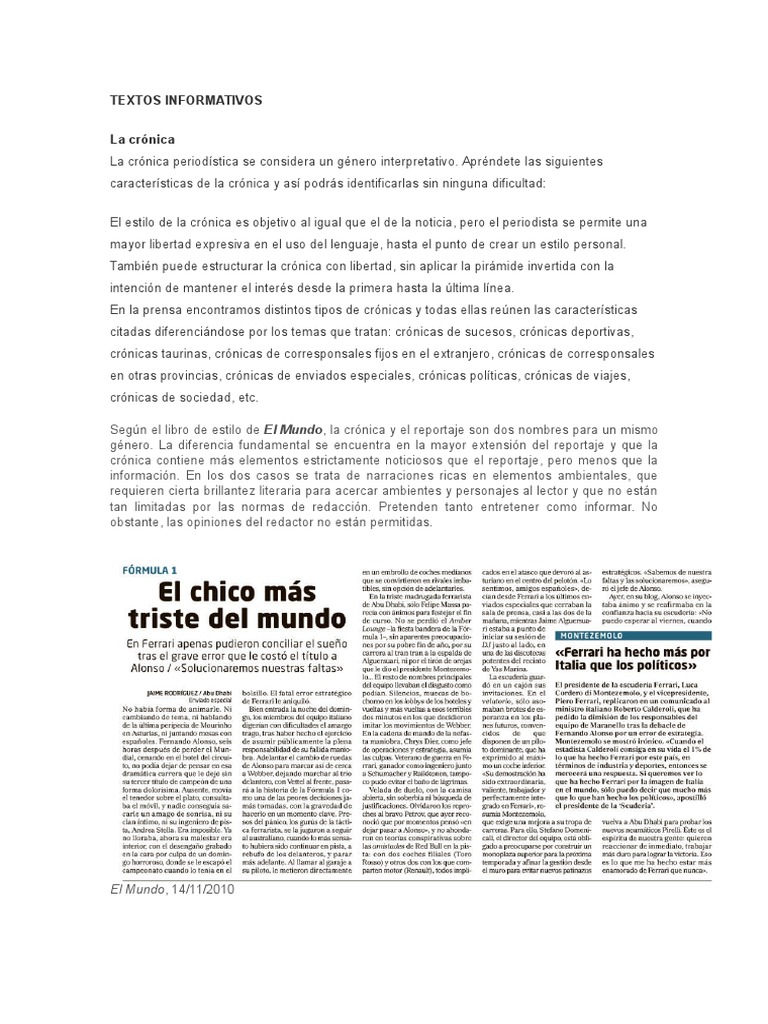 Textos Informativos Cronica | PDF | Periodismo | Autor