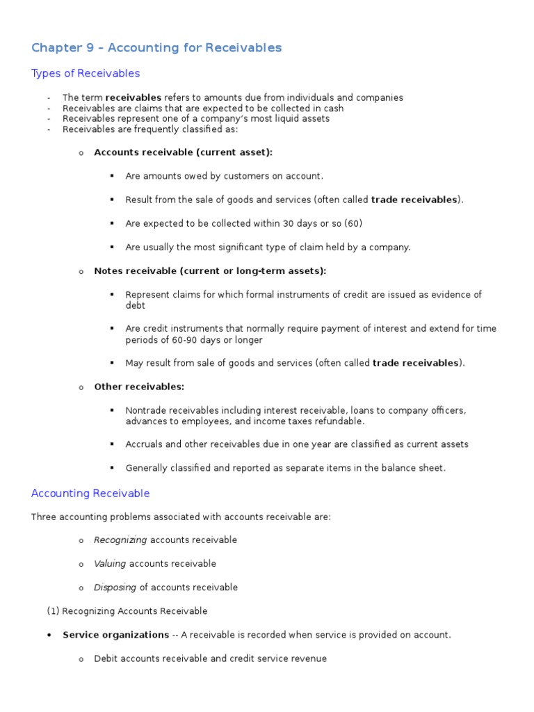 Chapter 9 - Accounting For Receivables | PDF | Bad Debt | Debits And ...