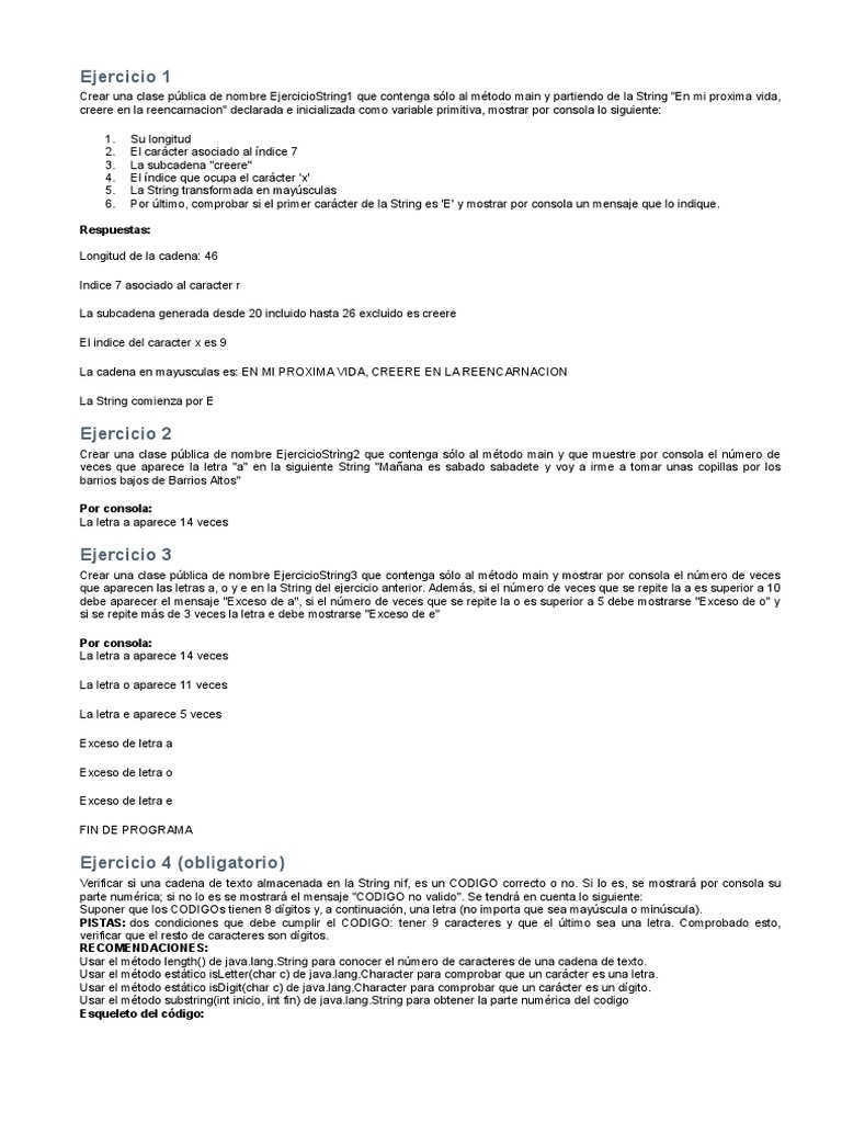 Ejercicios Java Jcreator | PDF | Java (lenguaje de programación) | Cadena (informática)