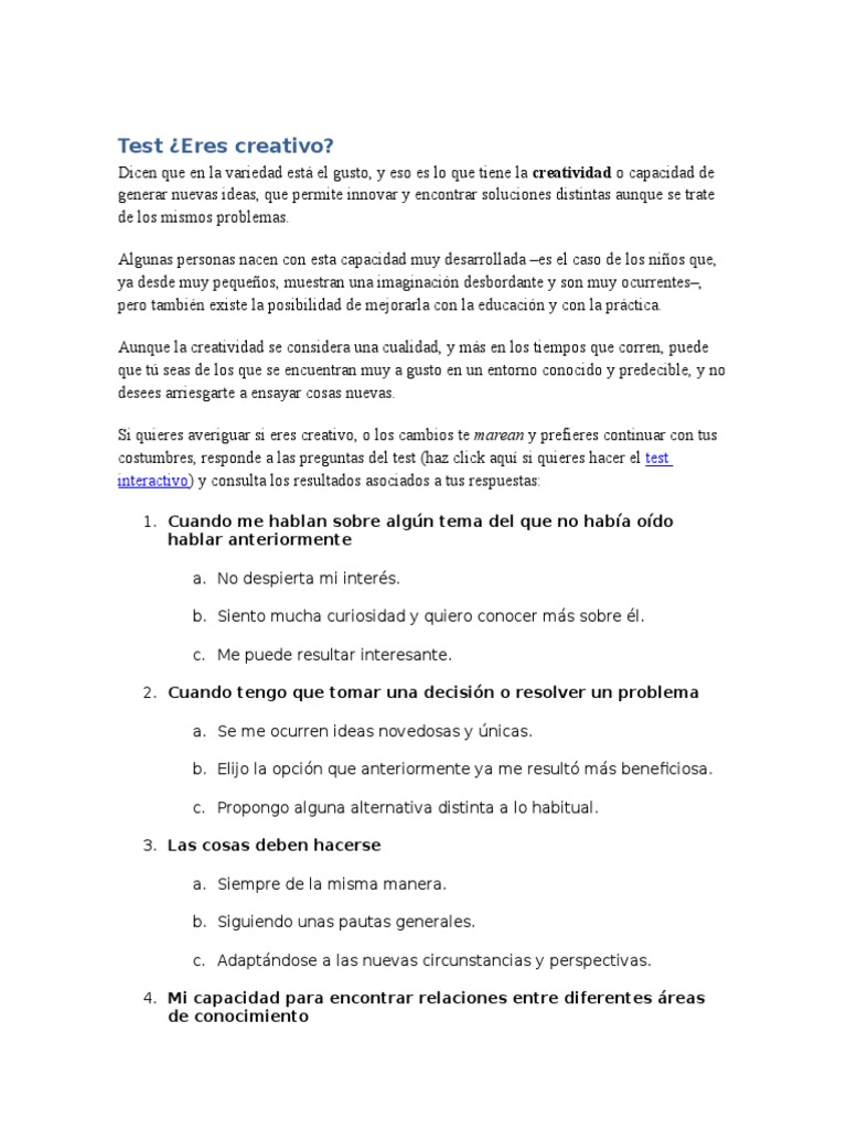 Test - Eres Creativo | PDF | Creatividad | Science