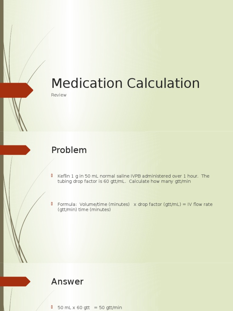 IV Medication Calculation Guide | PDF | Saline (Medicine) | Intravenous ...