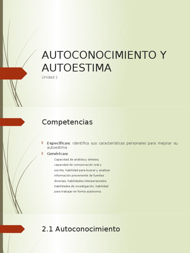 Unidad 2 Autoconocimiento Y Autoestima Pdf Autoestima Motivación