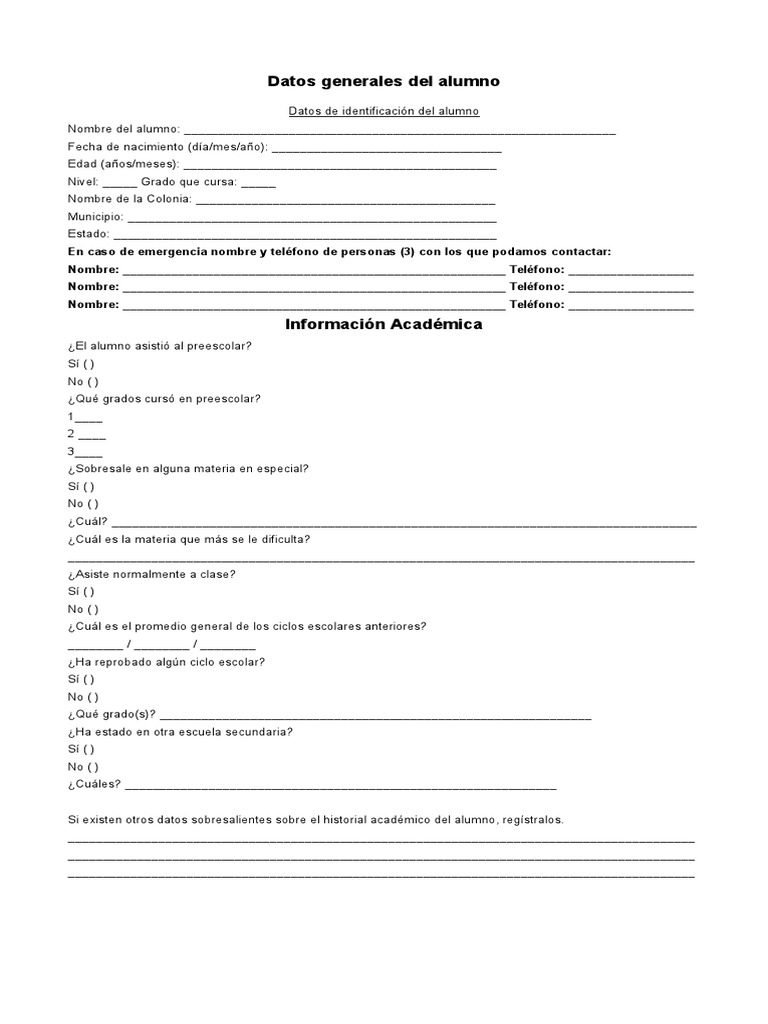 Datos Generales Del Alumno | PDF