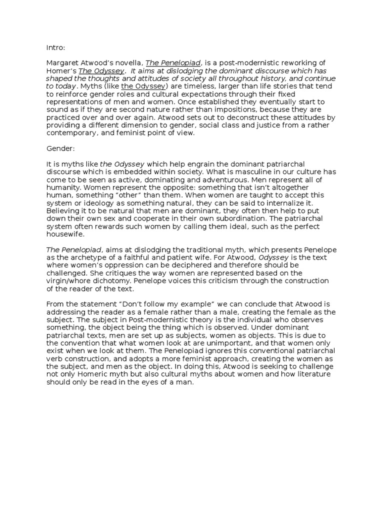 The Penelopiad Exam Notes:Essay | PDF | Critical Theory | Sociological ...