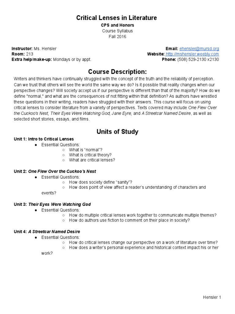 Analyzing Literature Through Lenses | PDF | Educational Assessment ...