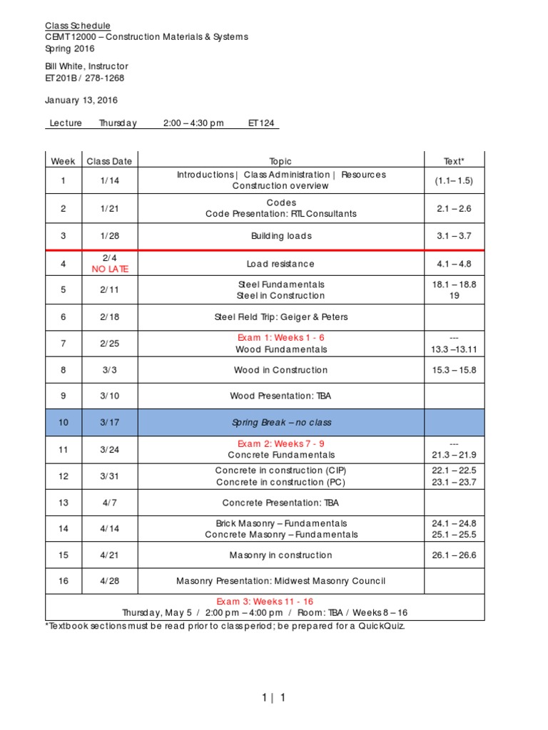 CEMT 120 SP16 Class Schedule | PDF