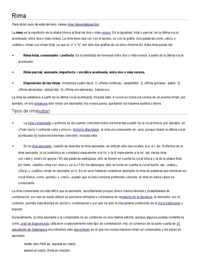 Tipos de rima en poesía: consonante y asonante | PDF | Rima | Técnicas ...