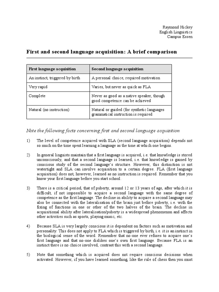 FLA SLA Brief Comparison PDF | PDF | Second Language Acquisition ...