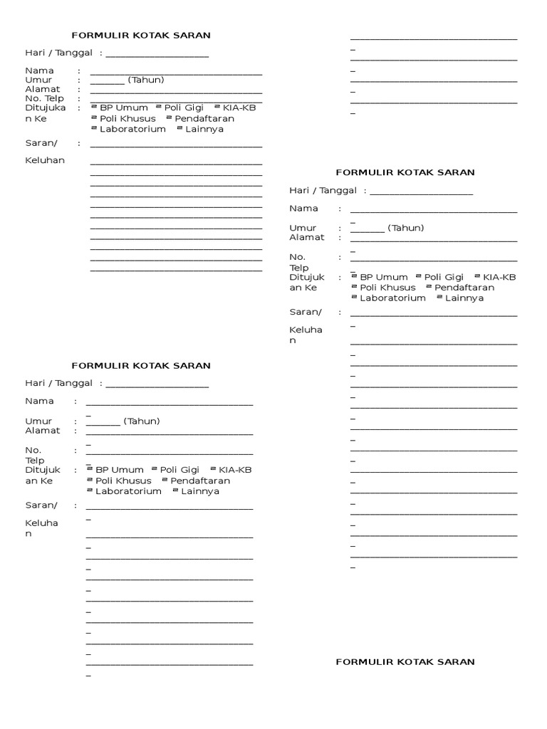 Formulir Kotak Saran Puskesmas | PDF