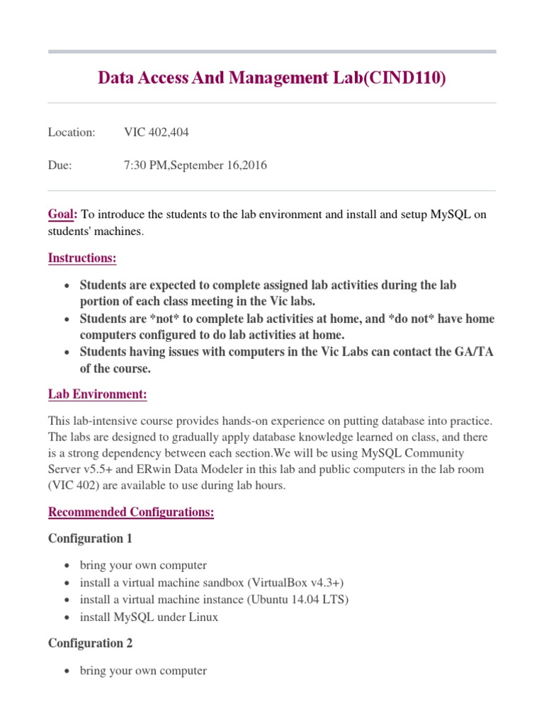 Introduction to the Data Access and Management Lab: Setup MySQL on Virtual Machines | PDF ...