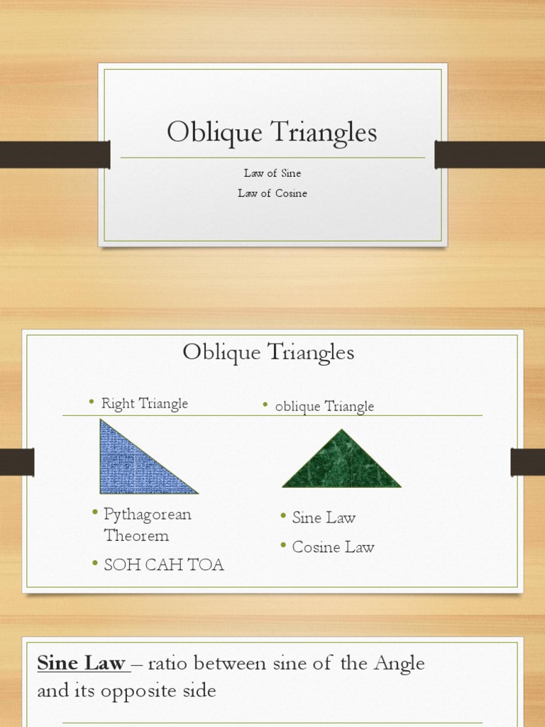 Oblique Triangles: Law of Sine Law of Cosine | PDF