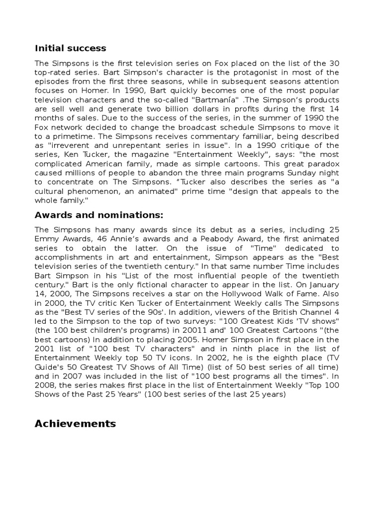 Initial Success: Achievements | PDF | The Simpsons | Bart Simpson