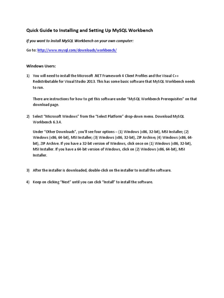 Quick Guide To MySQL Workbench | PDF | 64 Bit Computing | Microsoft Windows