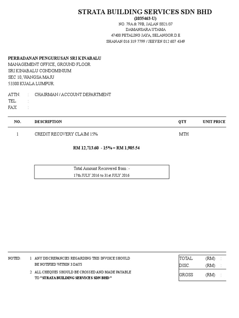 Invoice: Strata Building Services SDN BHD | PDF | Technology & Engineering