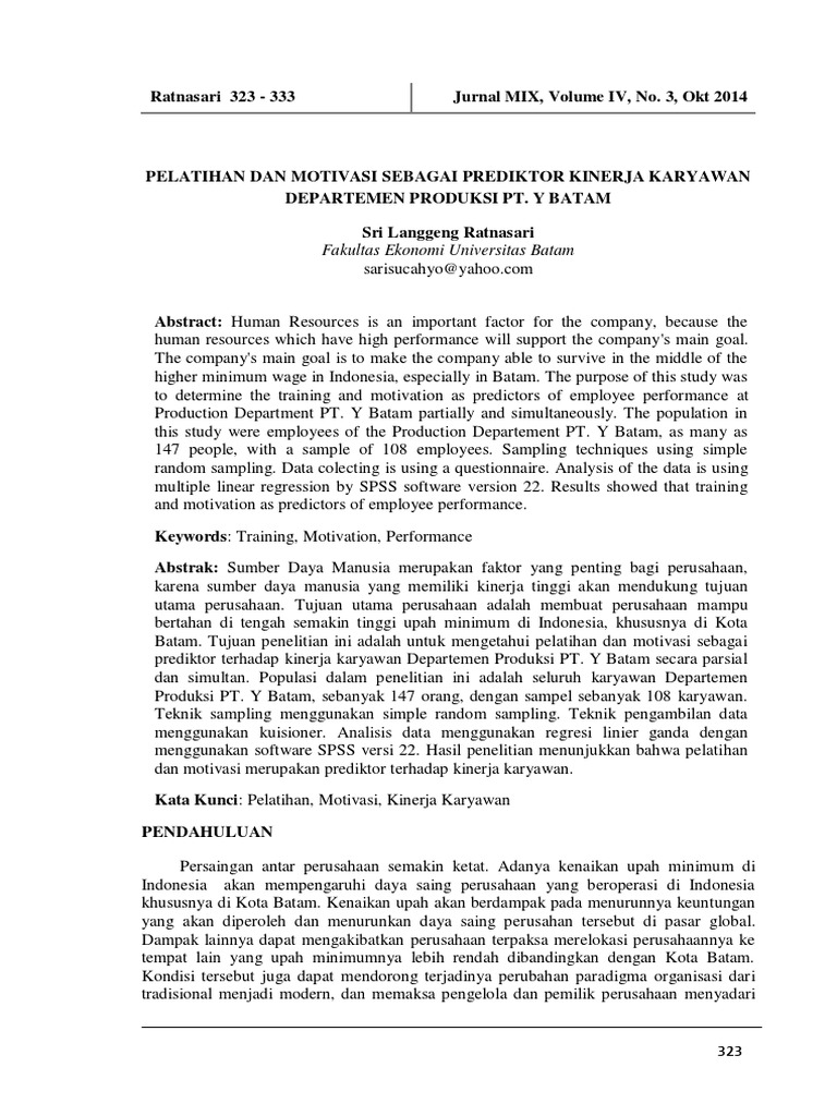 Pelatihan Dan Motivasi Sebagai Prediktor Kinerja Karyawan | PDF ...