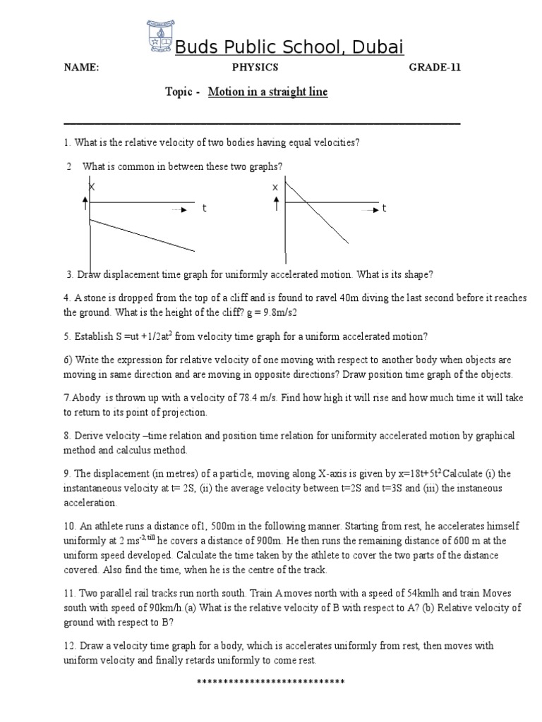11 Phy Worksheets | PDF | Velocity | Acceleration
