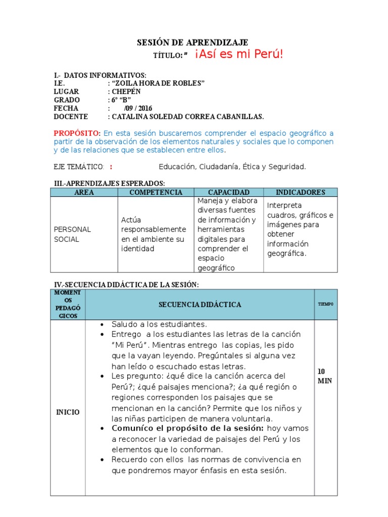 SESION 4 P.S Asi Es Mi Peru | PDF