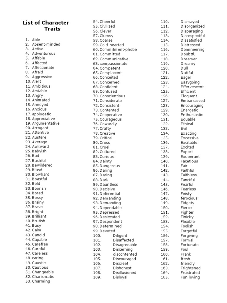 List of Character Traits | PDF