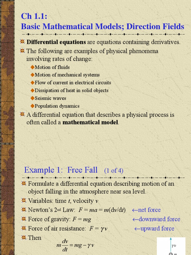 CH 1.1: Basic Mathematical Models Direction Fields: Differential ...