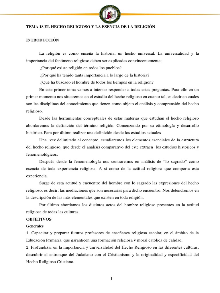 Tema 18 El Hecho Religioso y La Esencia de La Religión | PDF | Estudios ...