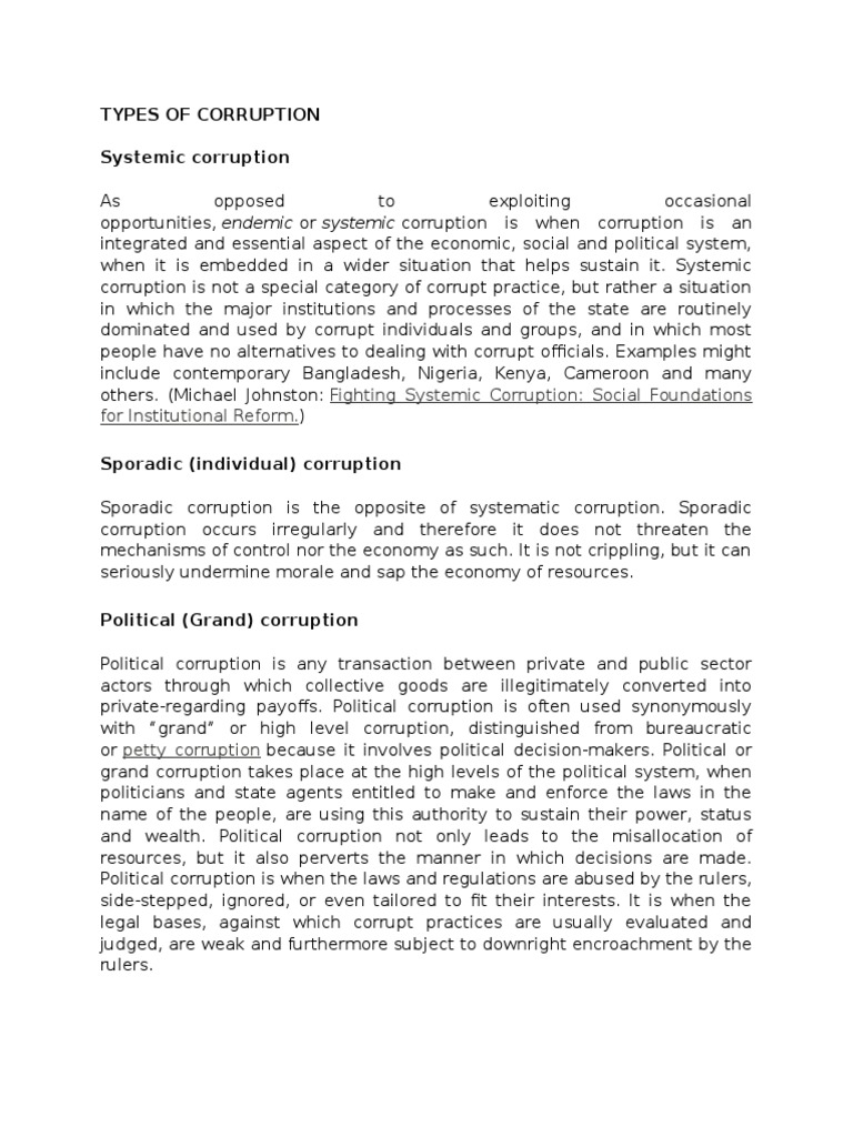 Types of Corruption | PDF | Political Corruption | Corruption