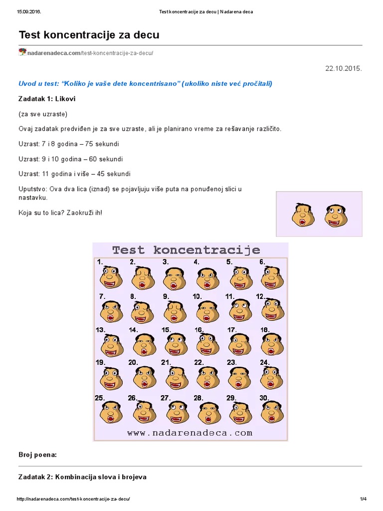 Test Koncentracije Za Decu Nadarena Deca | PDF