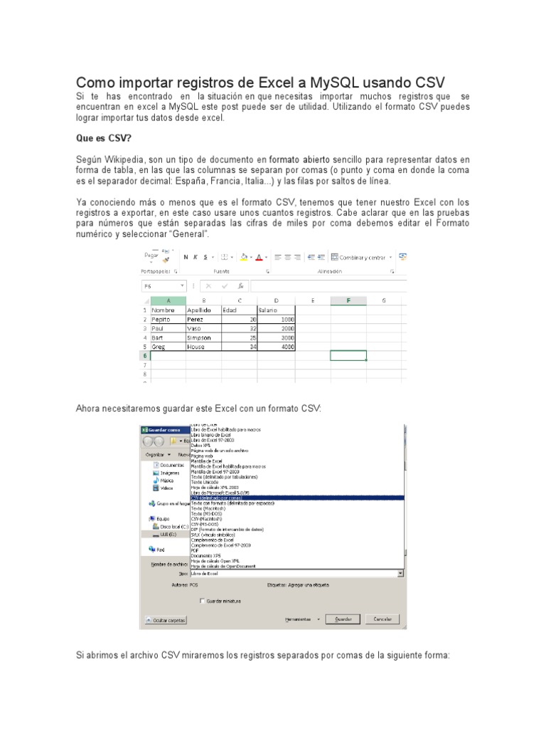 Como Importar Registros de Excel A MySQL Usando CSV | PDF | Valores ...