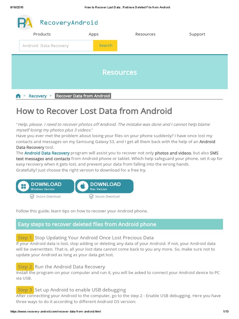 How To Recover Lost Data, Retrieve Deleted File From Android | Download ...