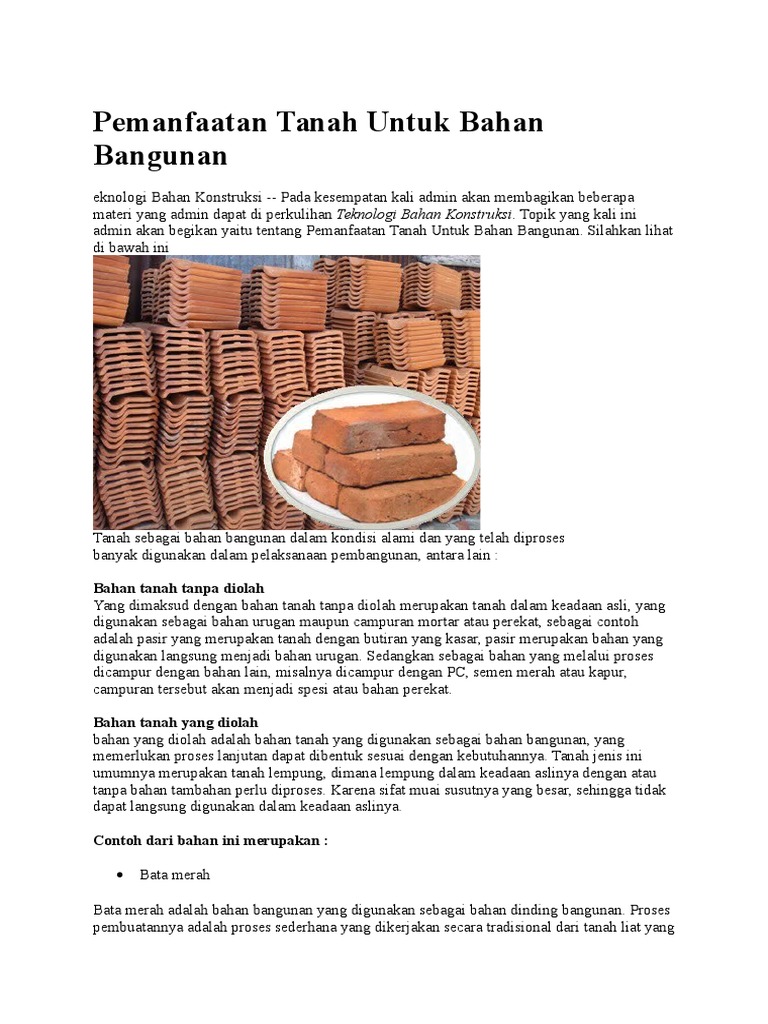 Pemanfaatan Tanah Untuk Bahan Bangunan | PDF