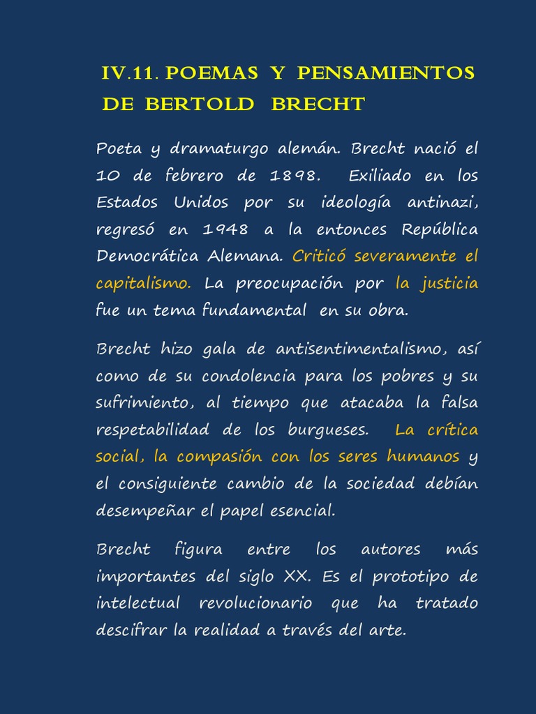 IV +11 +Poemas+y+Pensamientos+de+Bertolt+Brecht | PDF | Science ...